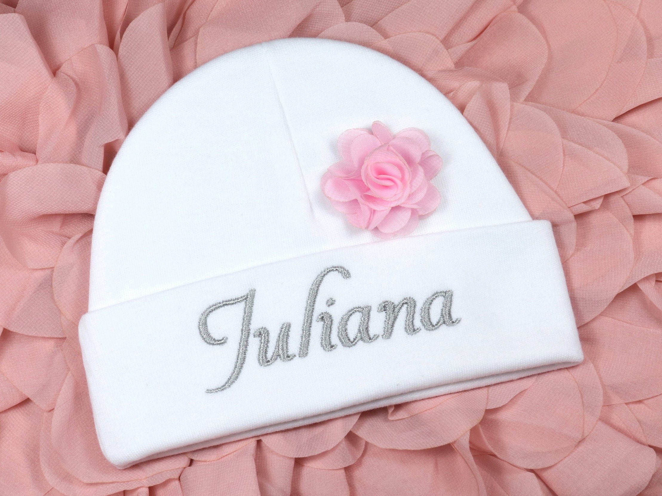 Personalized baby girl hat with 1.5 chiffon flower - micro preemie ...