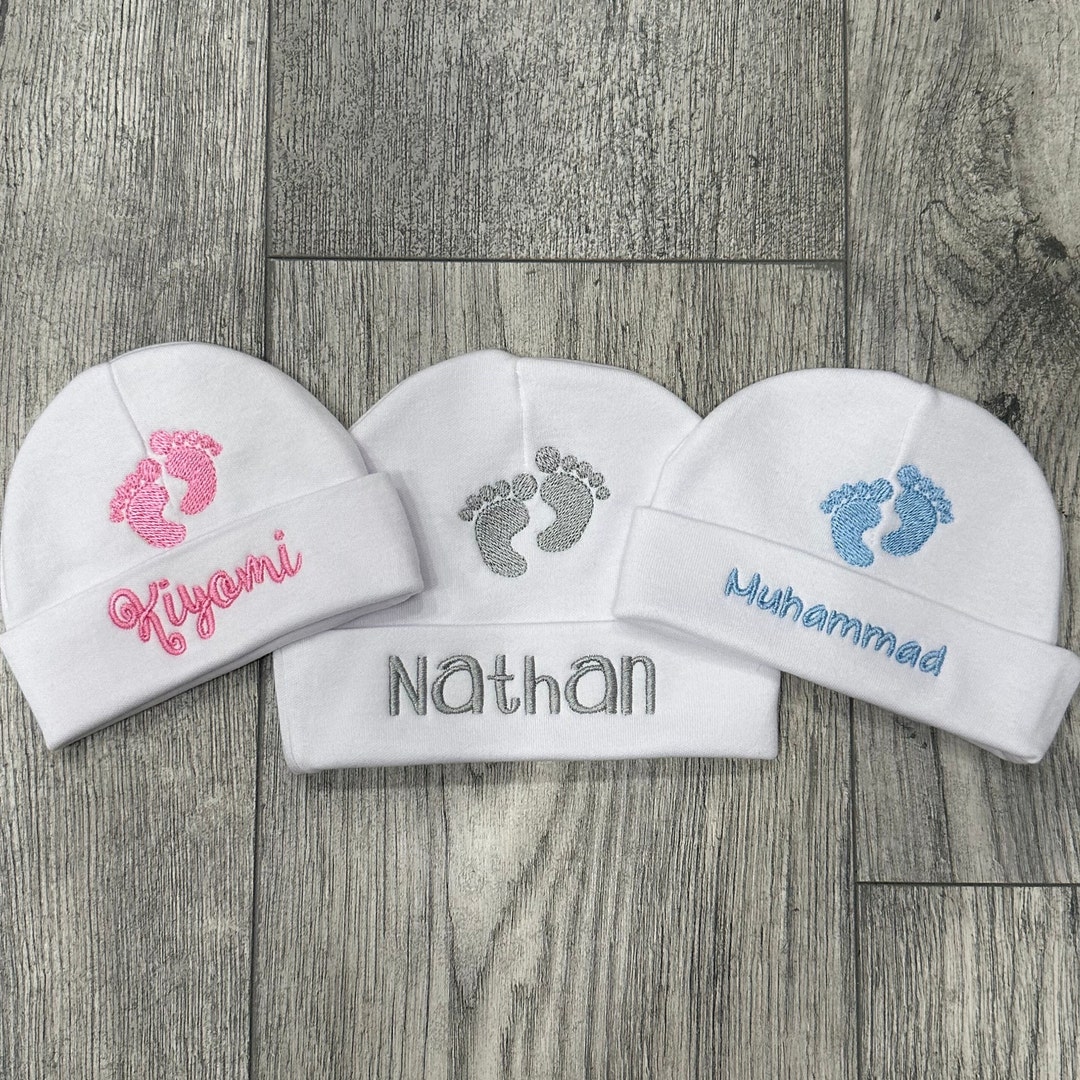 Personalized Baby Hat With Embroidered Footprints - Newborn Gift ...