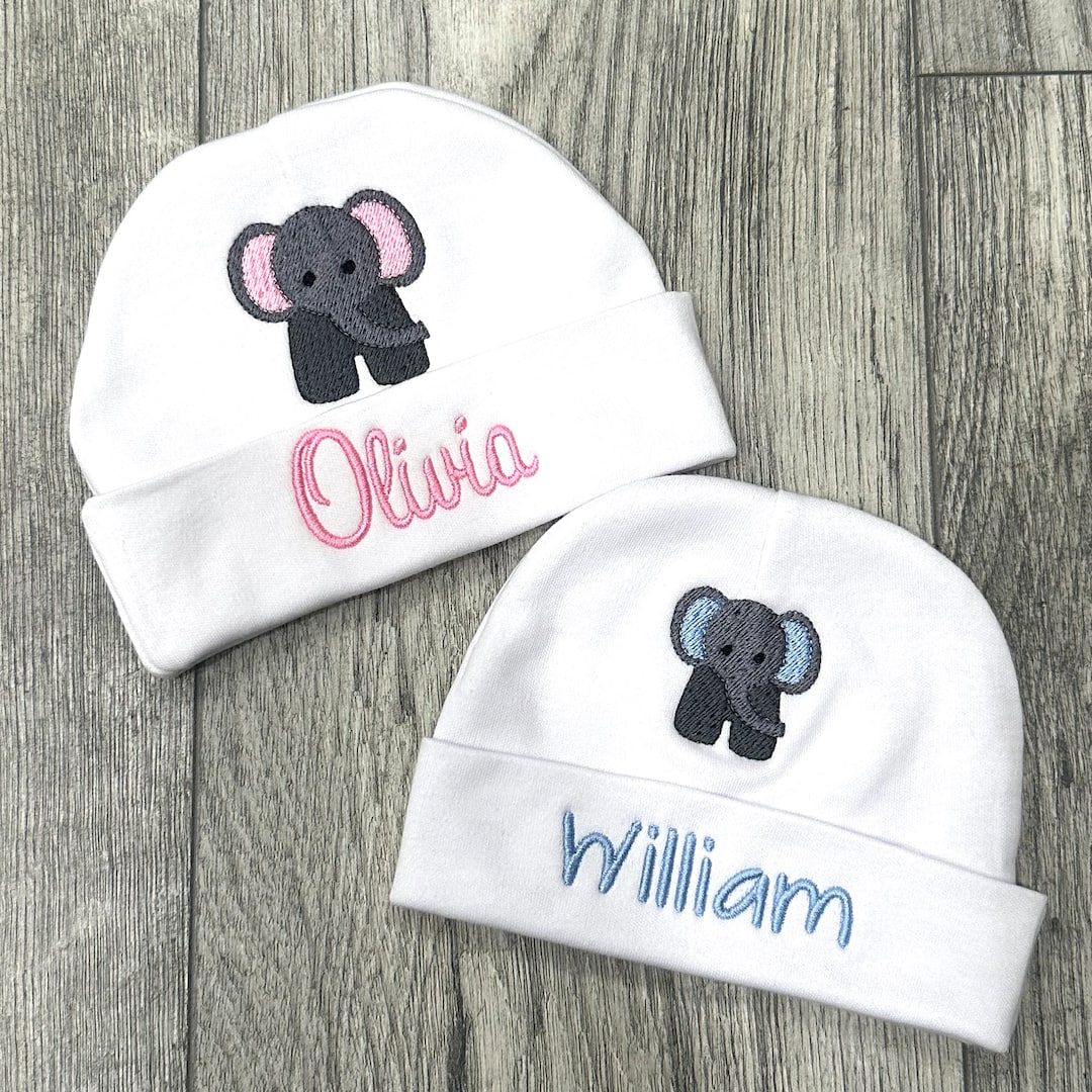 Personalized Embroidered Elephant Baby Hat: Newborn Gift | Sizes Micro ...