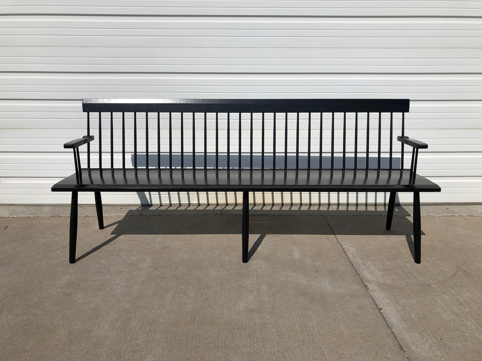 EBONIZED SPINDLE BENCH With Arms Black Shaker Style Bench | Etsy