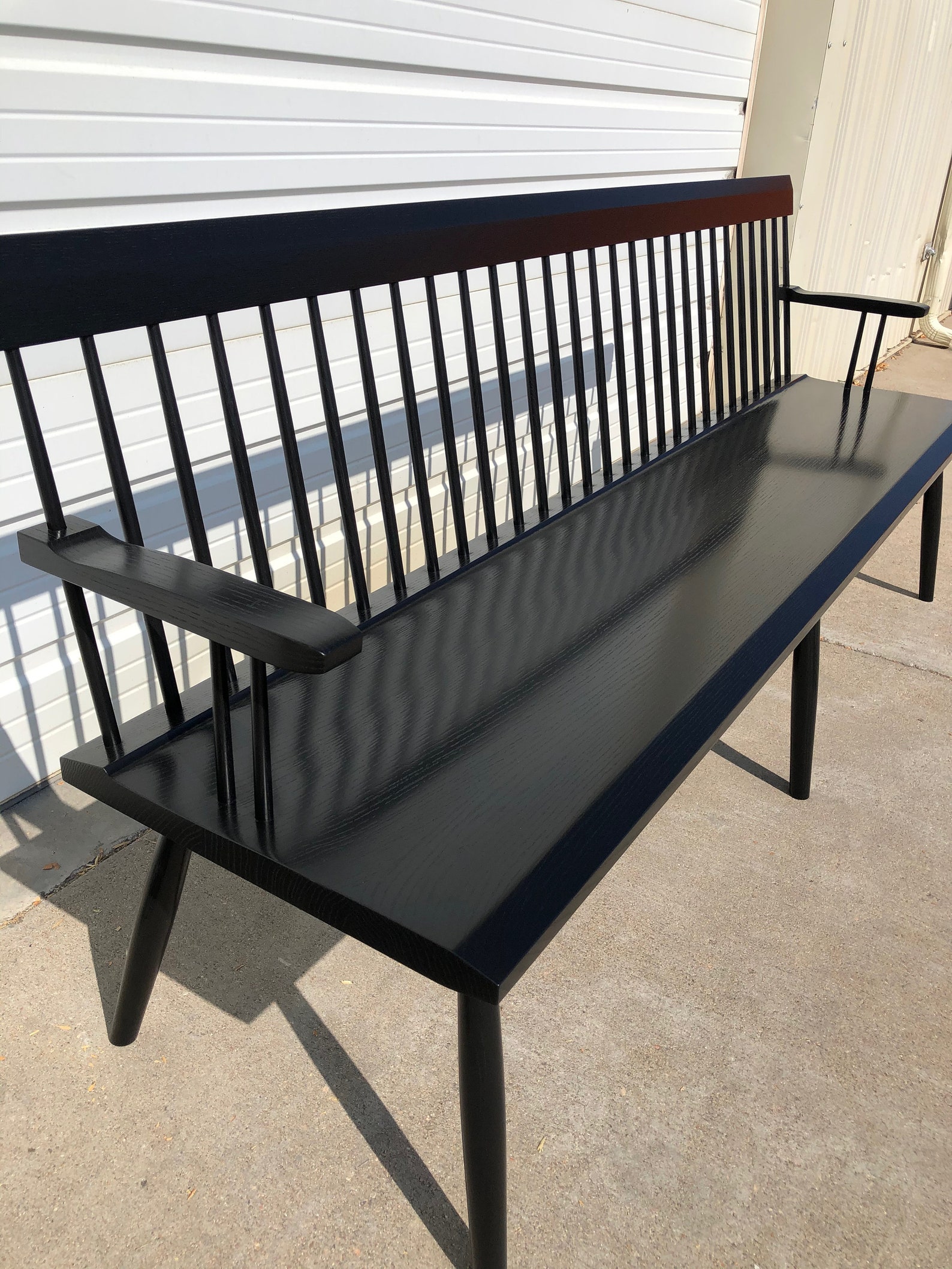 EBONIZED SPINDLE BENCH With Arms Black Shaker Style Bench | Etsy