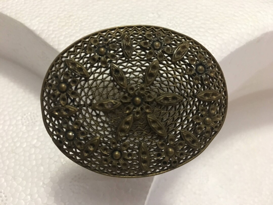 Czech Brooch Pin Brass Filigree Czecho Slovakia Neiger Art Deco Design ...