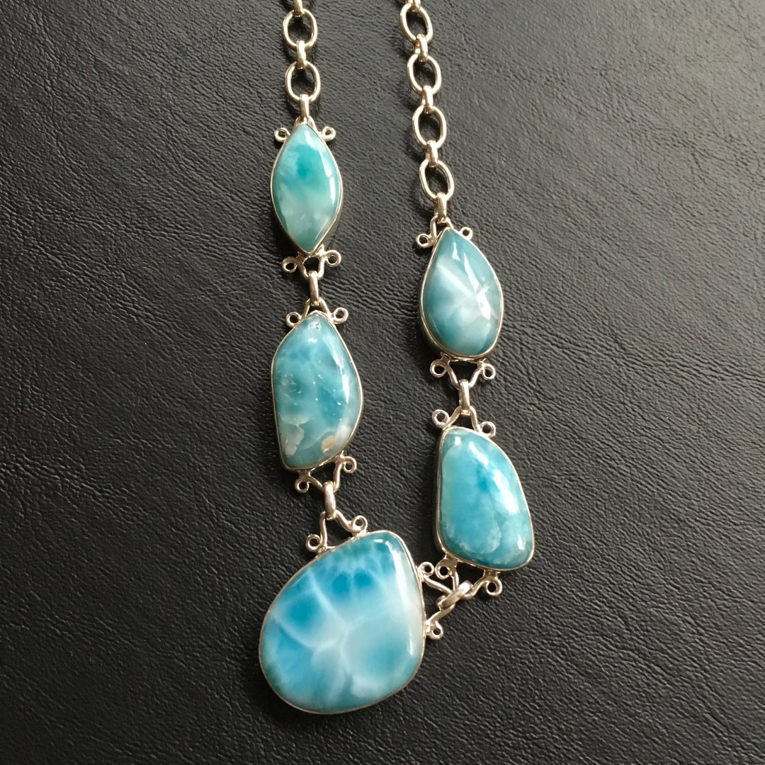 Larimar Necklace Dominican Natural Uneven Cut Blue Stone 9 1/2” Long - Etsy
