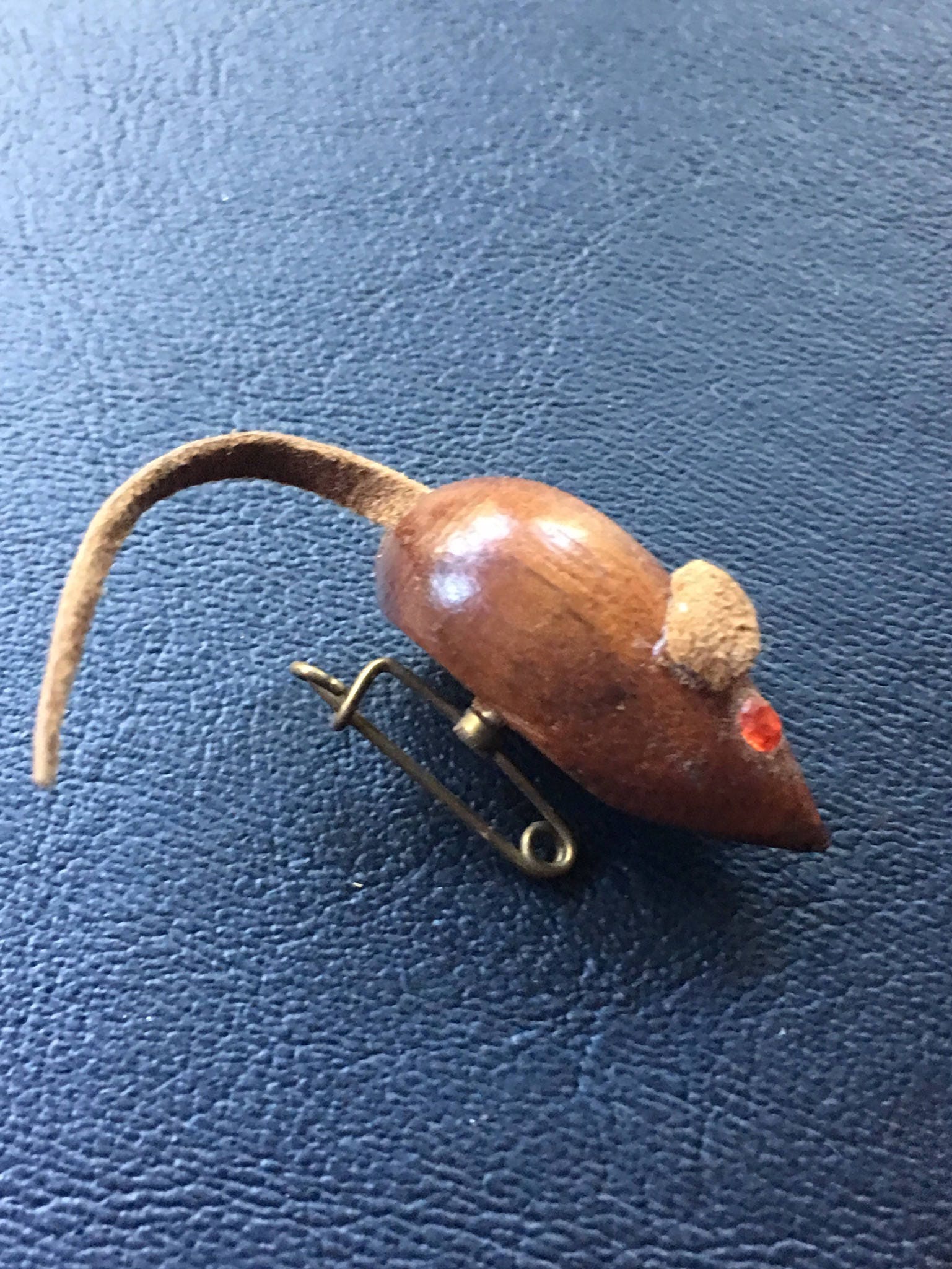 Danish Teak Wood Mouse Brooch/pin Rhinestone Eye Leather Tail Ear Pair ...
