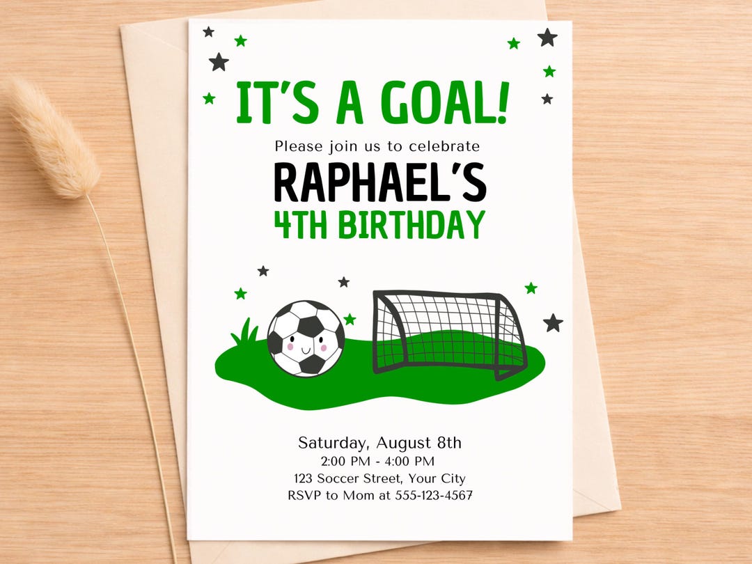 Kawaii Soccer Birthday Invitation | Kids Soccer Party Invite | Editable ...