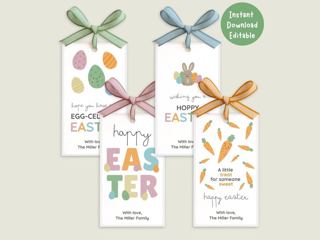 Printable Easter Gift Tags Bundle, Spring Bunny Carrot Egg Basket ...