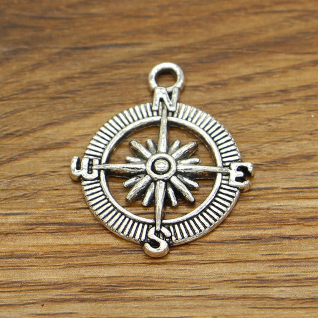 15pcs Compass Charms Nautical Charms Antique Silver Tone 25x30mm Cf0724 ...