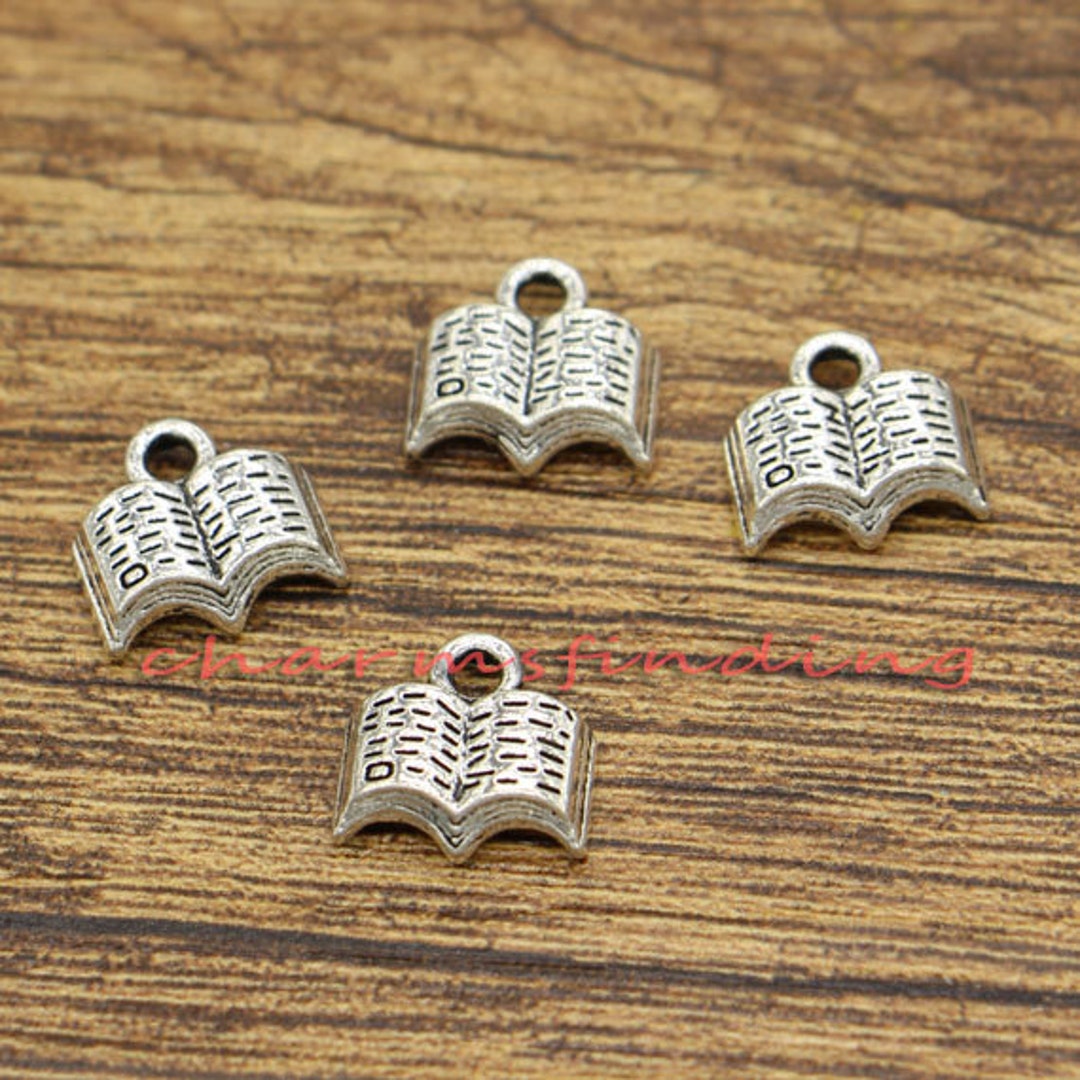 50pcs Mini Book Charms Reading Charm Antique Silver Tone 12x11mm Cf0511 ...
