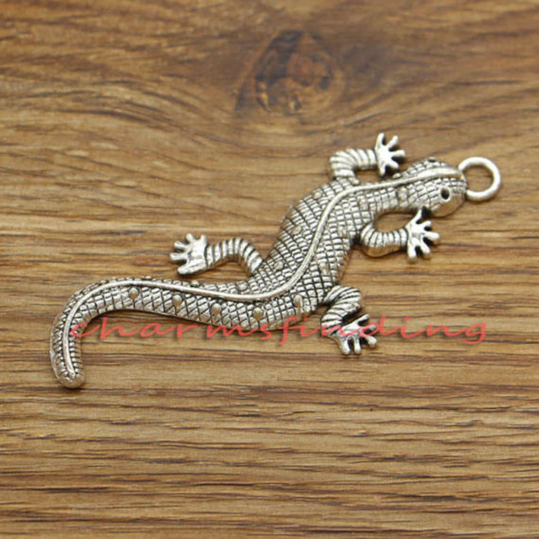 5pcs Grand Gecko Charms Pendentifs Lézard Charmes Antique Argent Ton ...