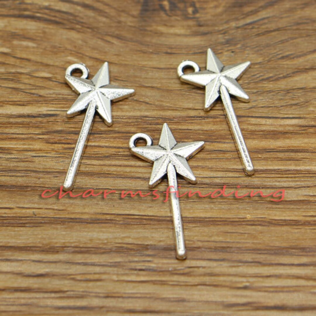 50pcs Magic Wand Charms Magician Charm Antique Silver Tone 26x13mm ...