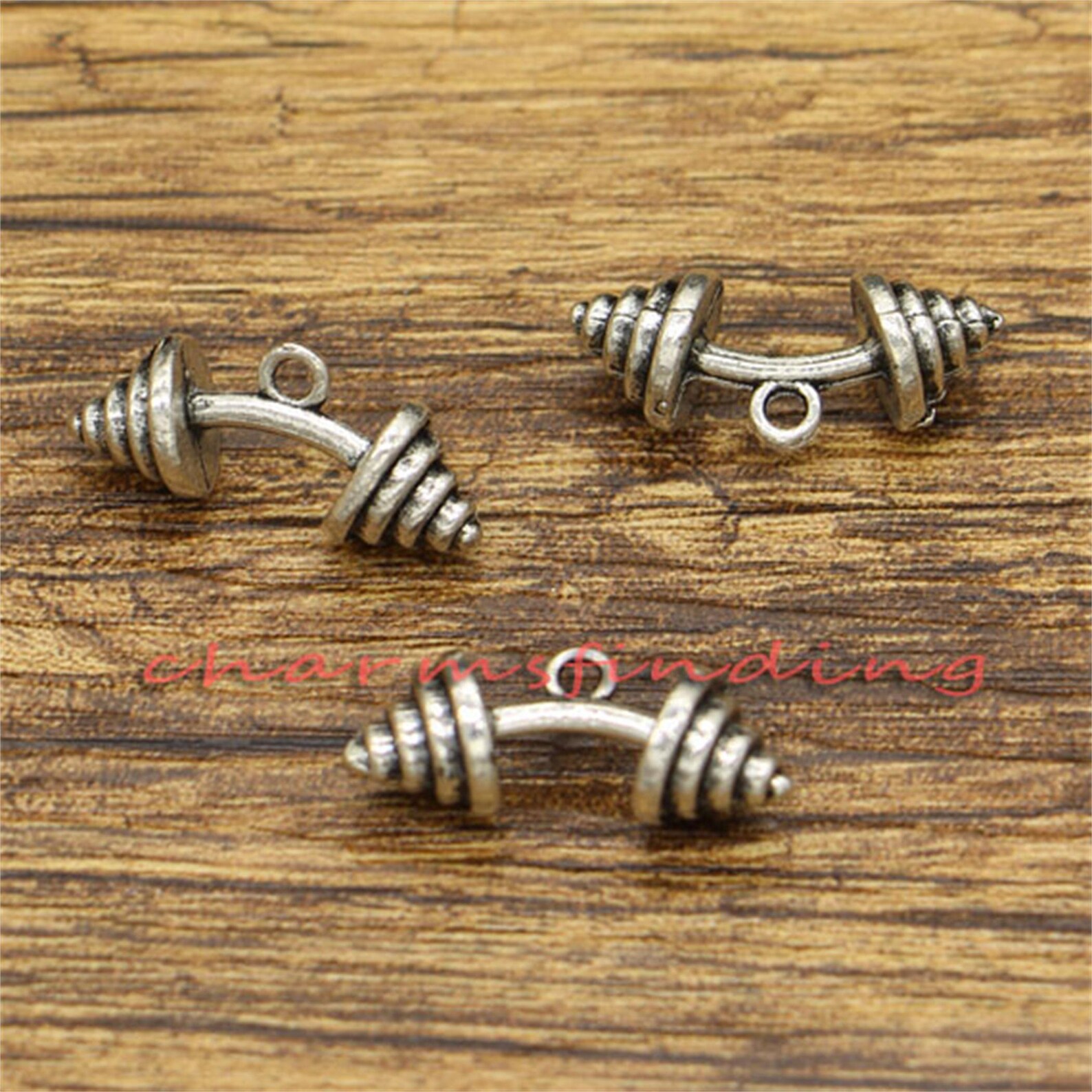 20pcs Barbell Charms 3D Fitness Workout Charm Antique Silver Tone ...