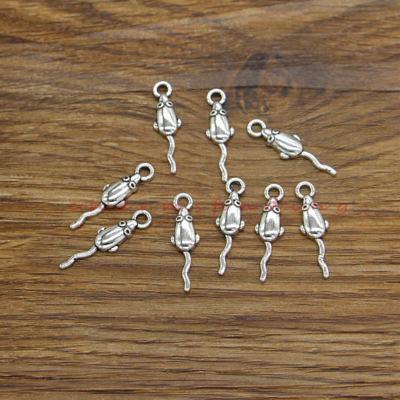 100pcs Mouse Charms Rat Mice Animal Charms Antique Silver Tone 6x22mm ...
