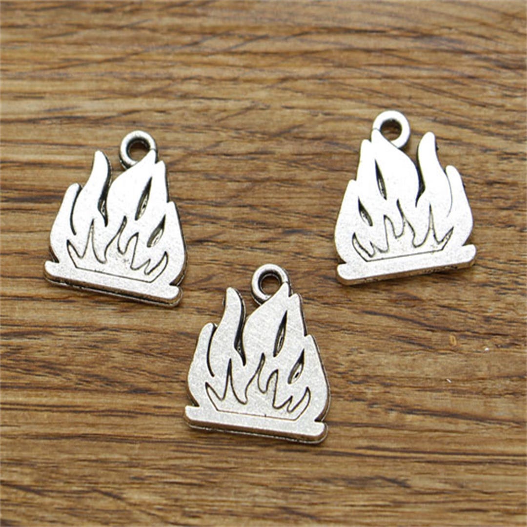 20pcs Flame Charms Blaze Fire Charm 2 Sided Antique Silver Tone 17x19mm ...