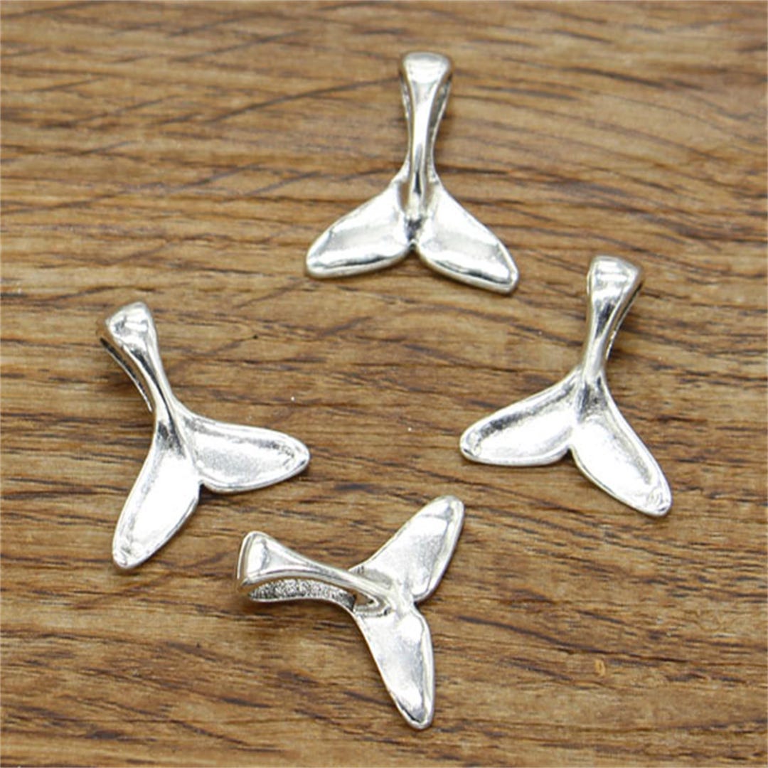 50pcs Fish Tail Fin Charms Whale Tale Charm Bulk Antique Silver Tone ...