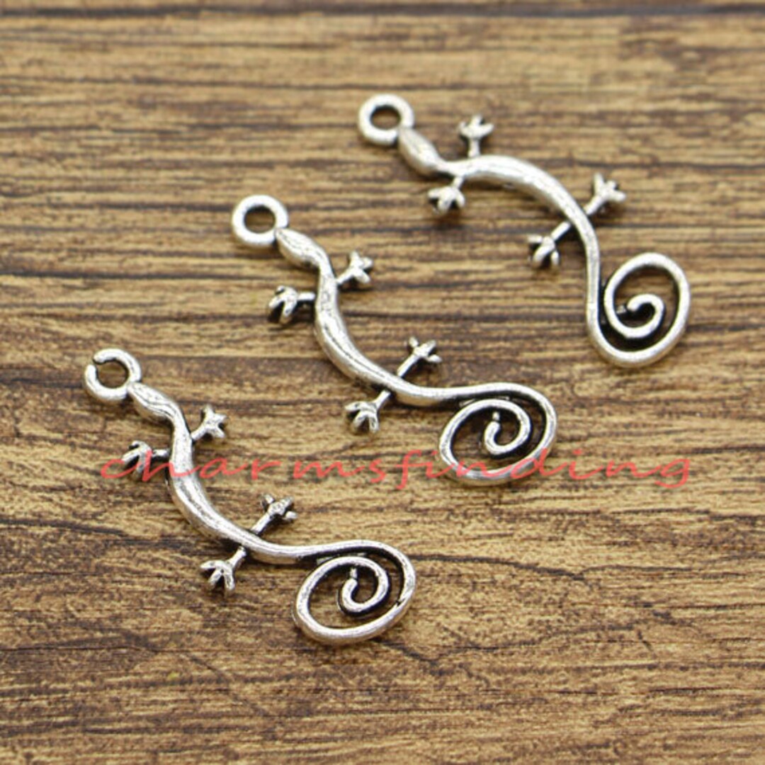 20 Gecko Charms 2 Sided Lizard Charms Antique Silver Tone 30x10mm ...