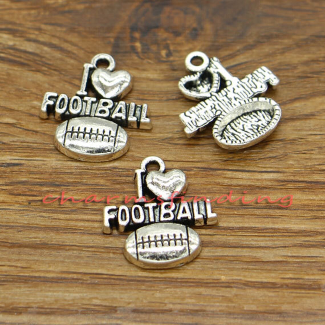 20pcs Football Charms I Love Heart Football Charm Antique - Etsy