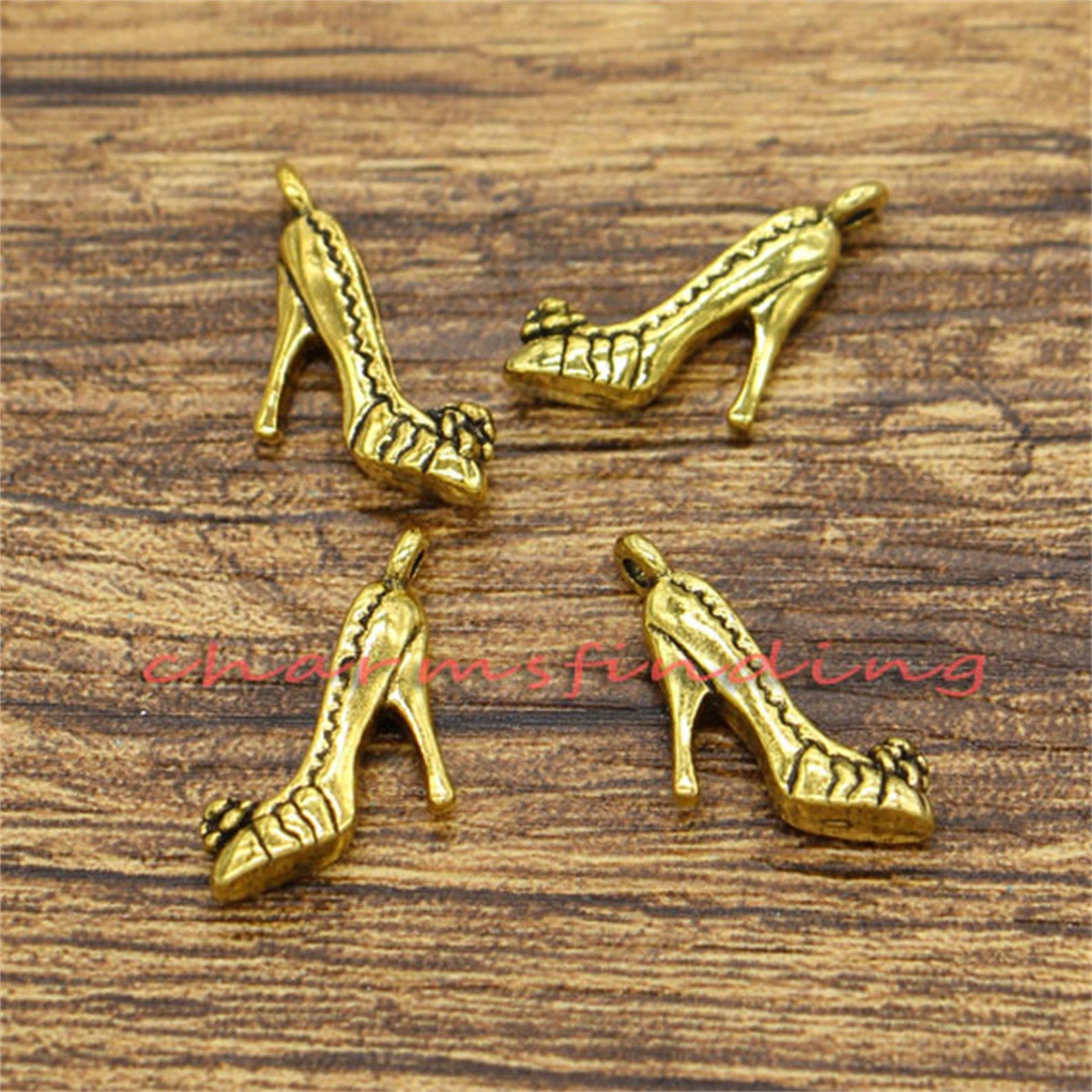 30pcs High Heel Shoe Charms 3D Charms Antique Gold Tone 21x10mm Cf2923 ...