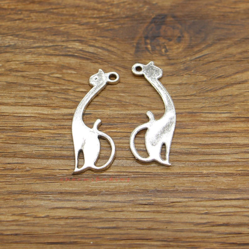 25pcs Cat Charms Animal Pet Charms Antique Silver Tone 13x35mm | Etsy