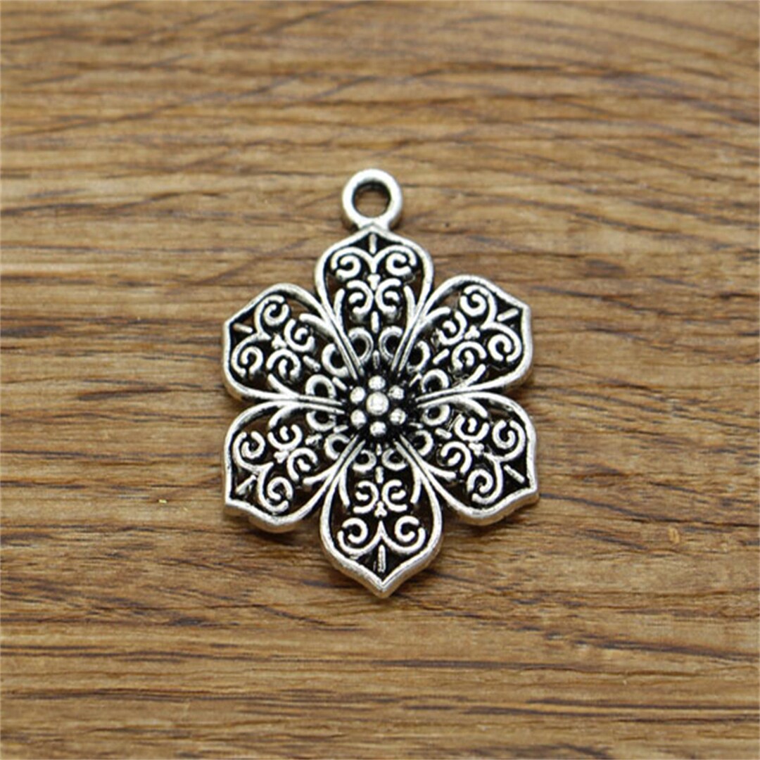 15pcs Flower Charms Garden Charm Antique Silver Tone 32x24mm Cf1893 - Etsy