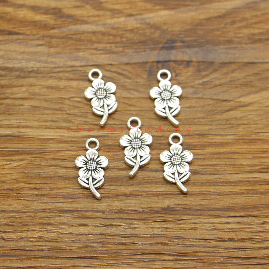 50pcs Bulk Daisy Flower Charms Floral Charms Antique Silver Tone ...