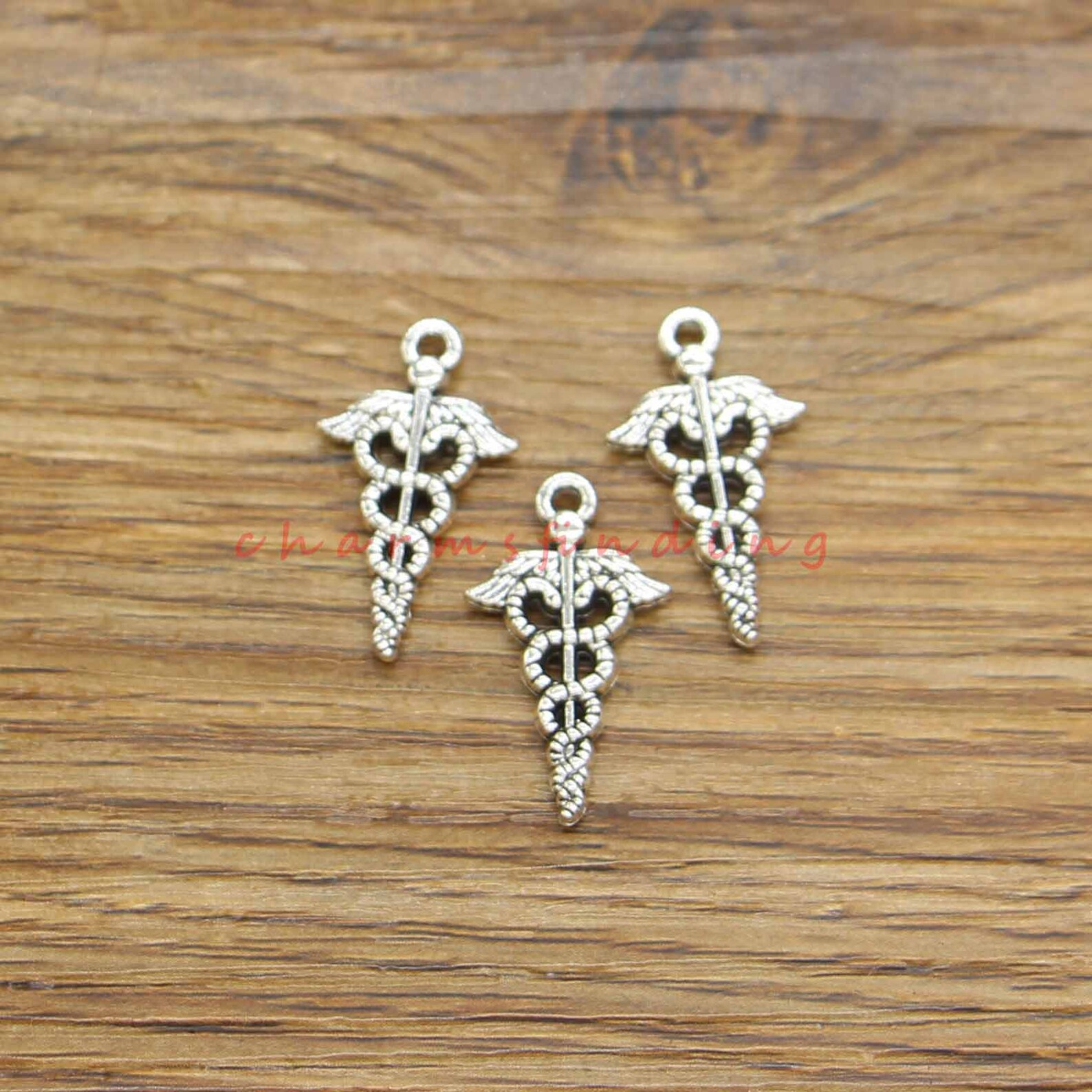 30pcs Caduceus Charms Medical Symbol Charms Antique Silver Tone 14x25mm ...