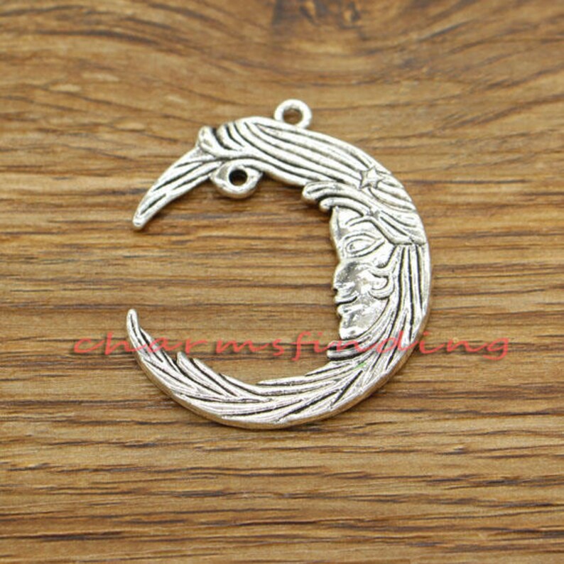 5pcs Large Moon Charms Moon Face Night Charms Antique Silver - Etsy