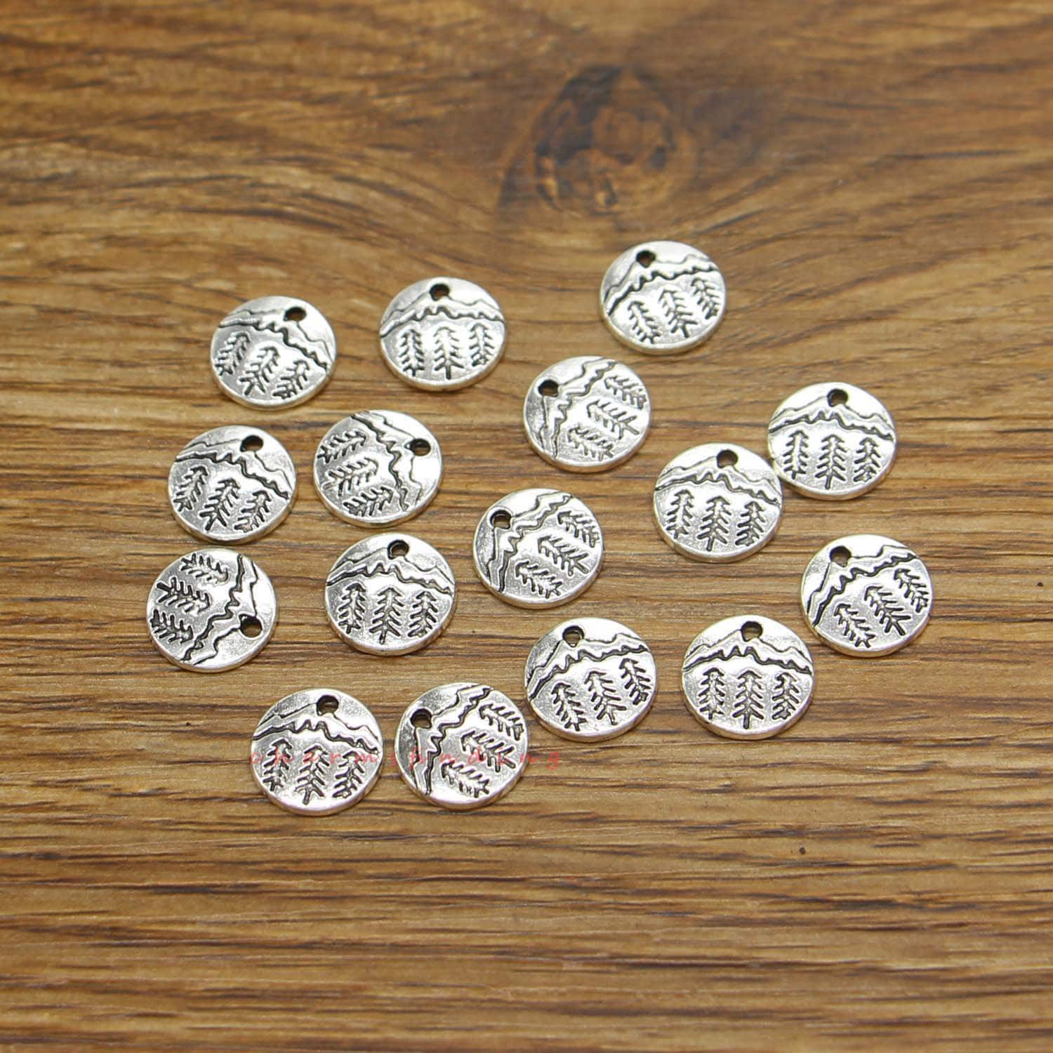 50pcs Forest Charms Mountain and Trees Charm Antique Silver Tone ...