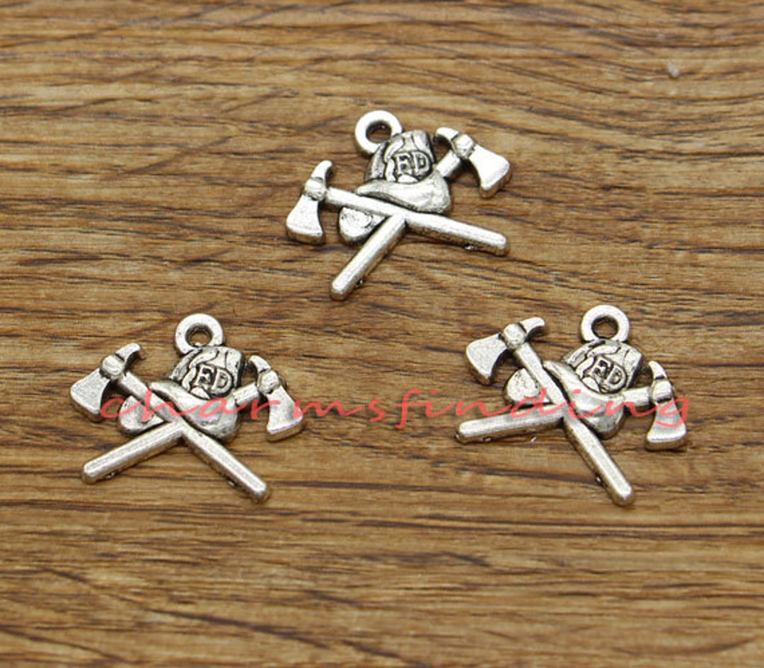 20pcs Fireman Charms Fire Department Charms Antique Silver Tone 16x20mm ...