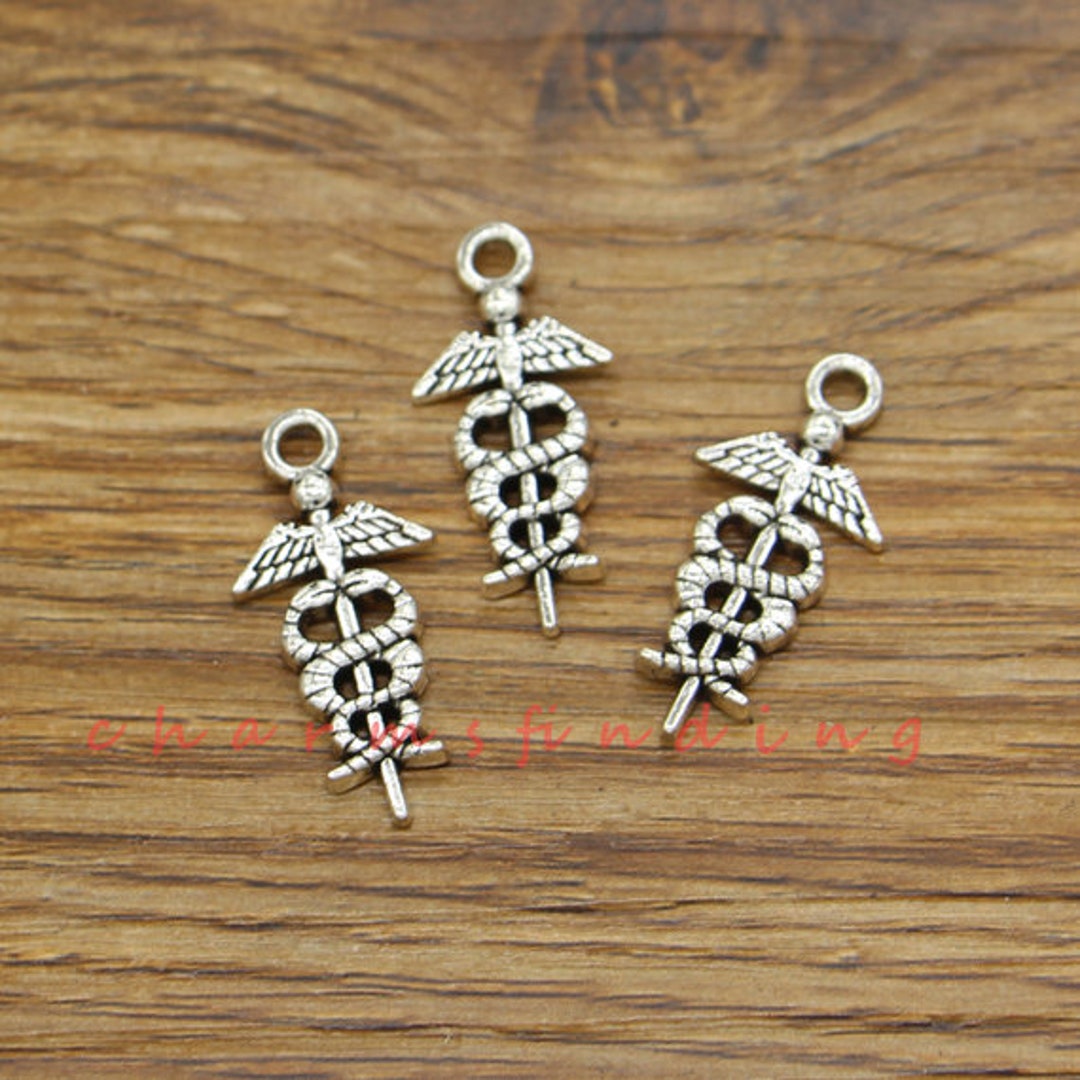 30pcs Caduceus Charms Medical Symbol Charms Antique Silver Tone 12x26mm ...