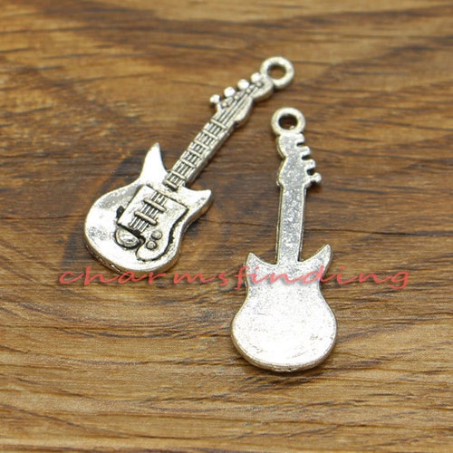 30pcs Guitar Charms Playing Charms Antique Silver Tone 11x31mm - Etsy