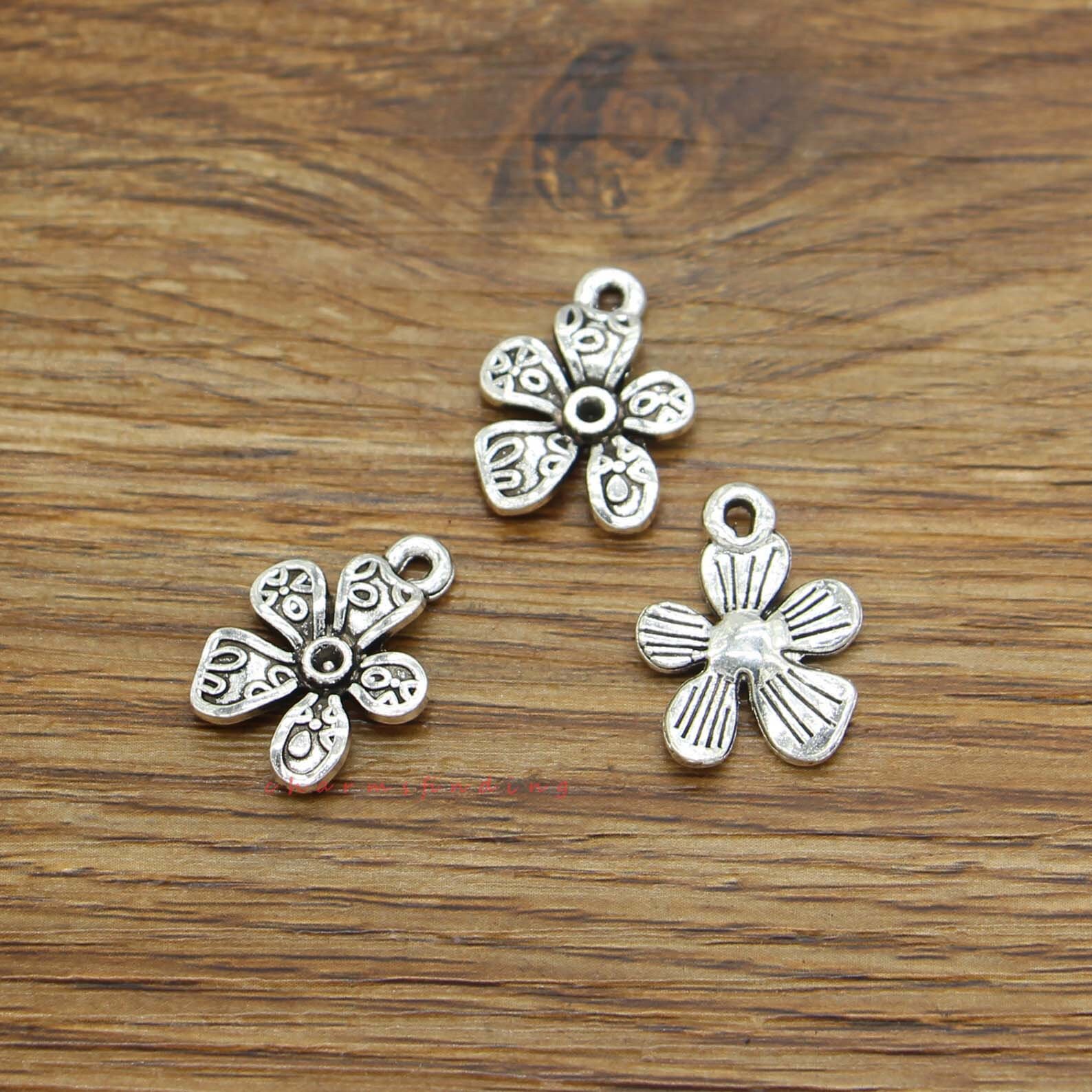 15pcs Flower Charms Floral Plant Charms Antique Silver Tone - Etsy