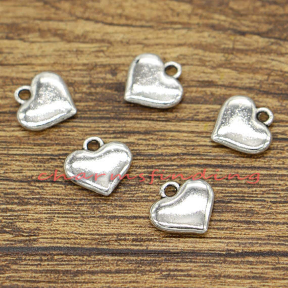 50pcs Heart Charms Valentines Charms Antique Silver Tone | Etsy