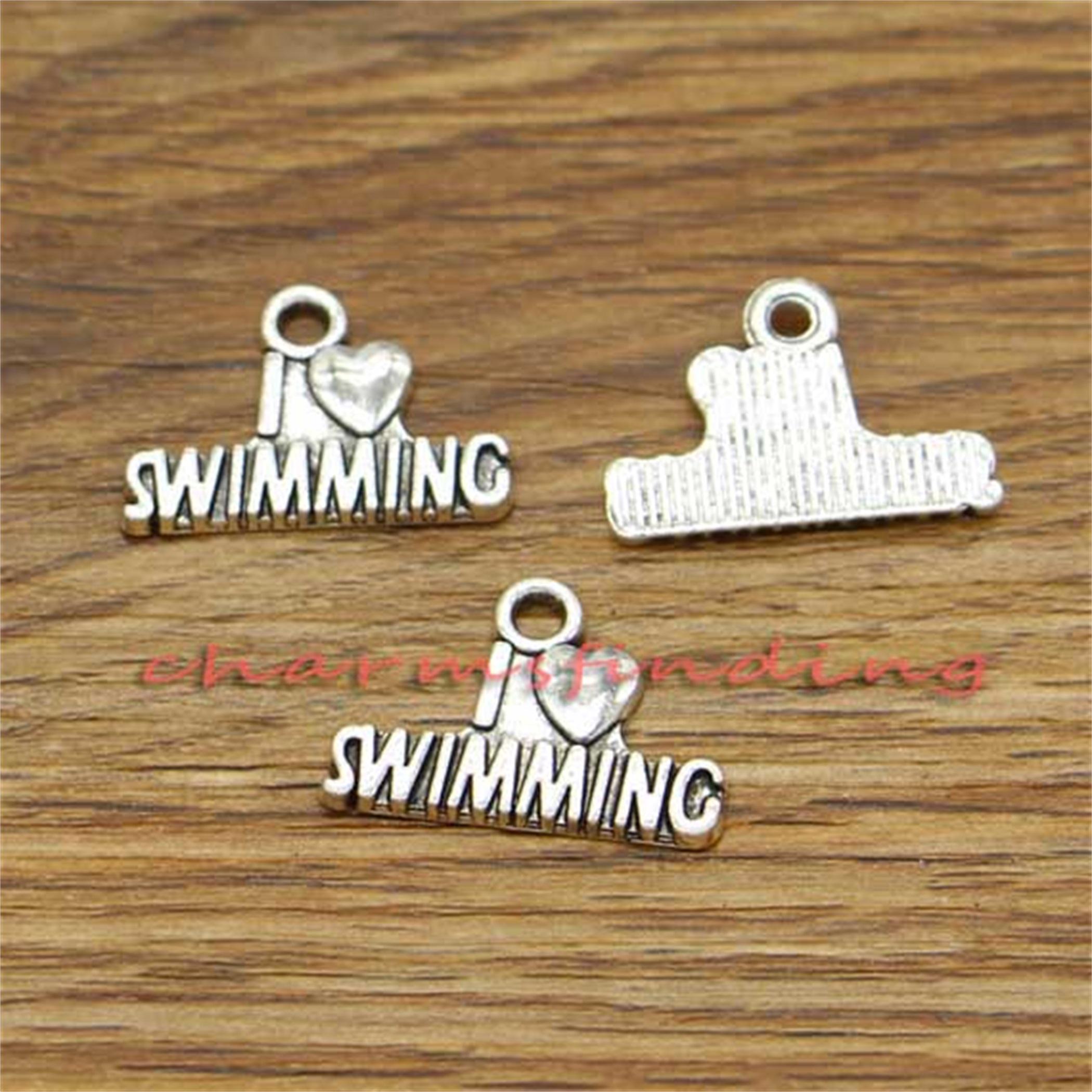 20pcs I Love Swimming Charms Swimming Charm Antique Silver Tone 22x15mm ...