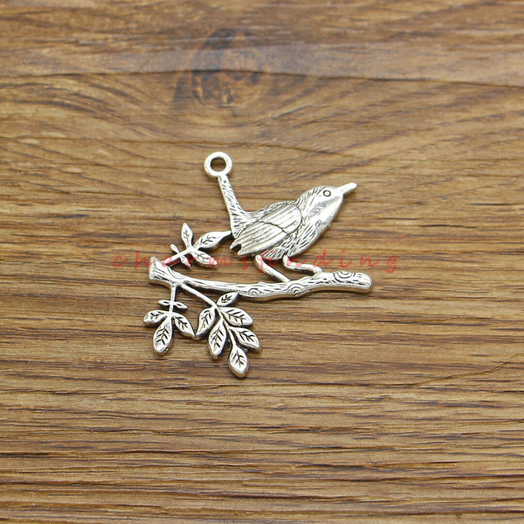 10pcs Large Bird Magpie Charms Pendants Bird on Branch Charm Antique ...