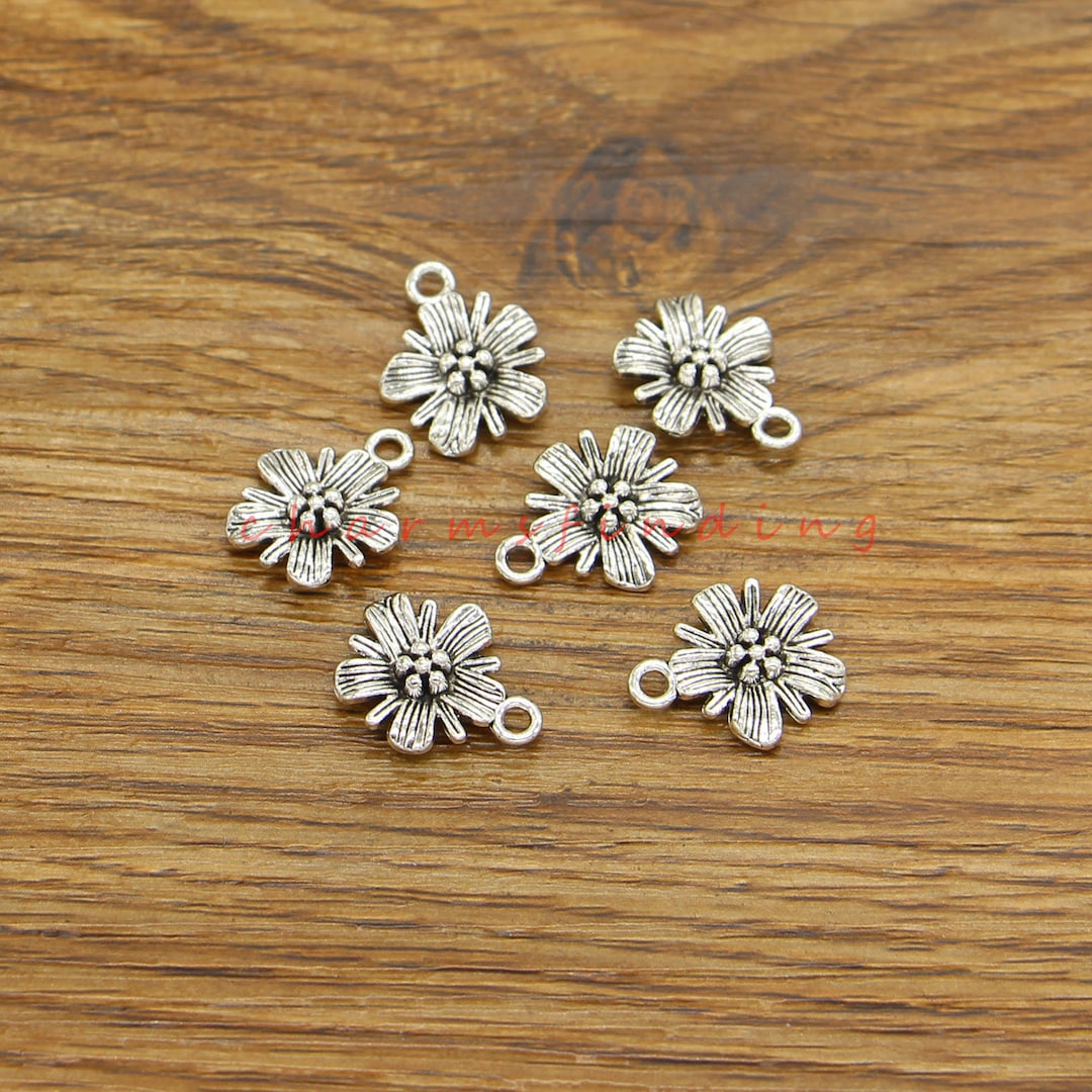 30pcs Flower Charms Pulm Flower Charm Antique Silver Tone 14x17mm ...