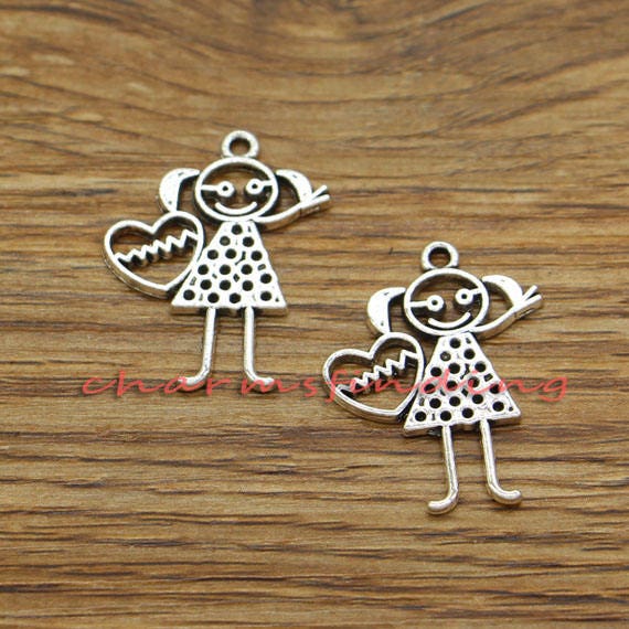 20pcs Baby Girl Charms Heart Charms Antique Silver Tone - Etsy
