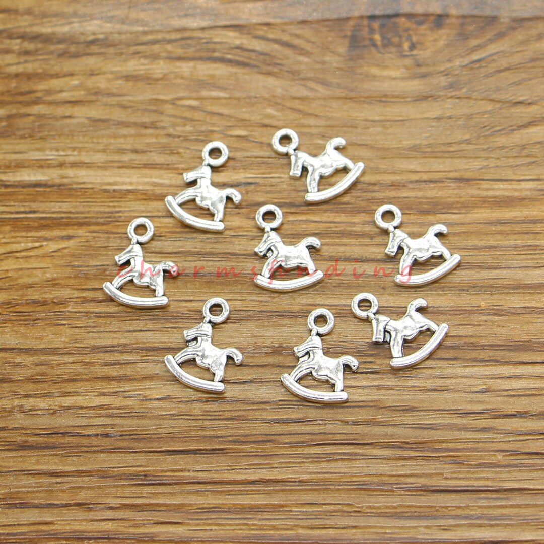 100pcs Rocking Horse Bulk Charms Pendants Findings Antique Silver Tone ...
