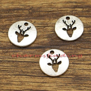 30pcs Reindeer Deer Charms Christmas Charms Antique Silver Tone 18x18mm ...