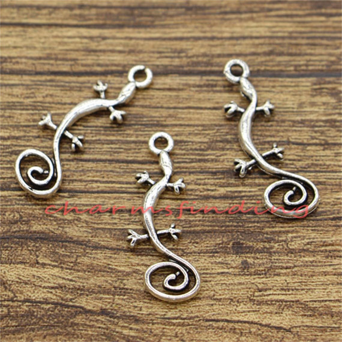 20 Gecko Charms 2 Sided Lizard Charms Antique Silver Tone 30x10mm ...