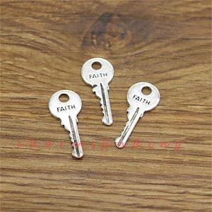 50pcs Faith Key Charms Home Key Charms Keys Antique Silver Tone 11x25mm ...