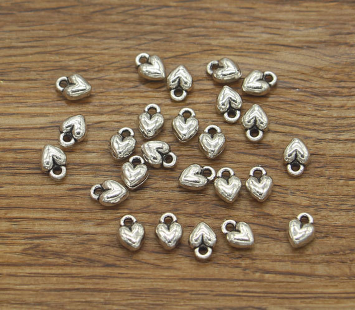 100pcs Mini Heart Charms Love Charms Antique Silver Tone 6x8mm | Etsy
