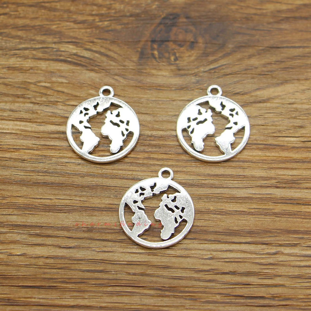 20pcs Earth Charms Cutout Global Charms Antique Silver Tone 18x21mm ...