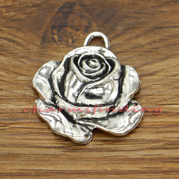 5pcs Large Flower Charms Pendants Rose Charms Antique Silver - Etsy