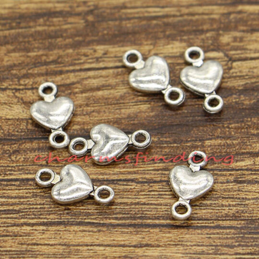 50pcs Mini Heart Connector Charms Heart Charms Antique Silver Tone ...