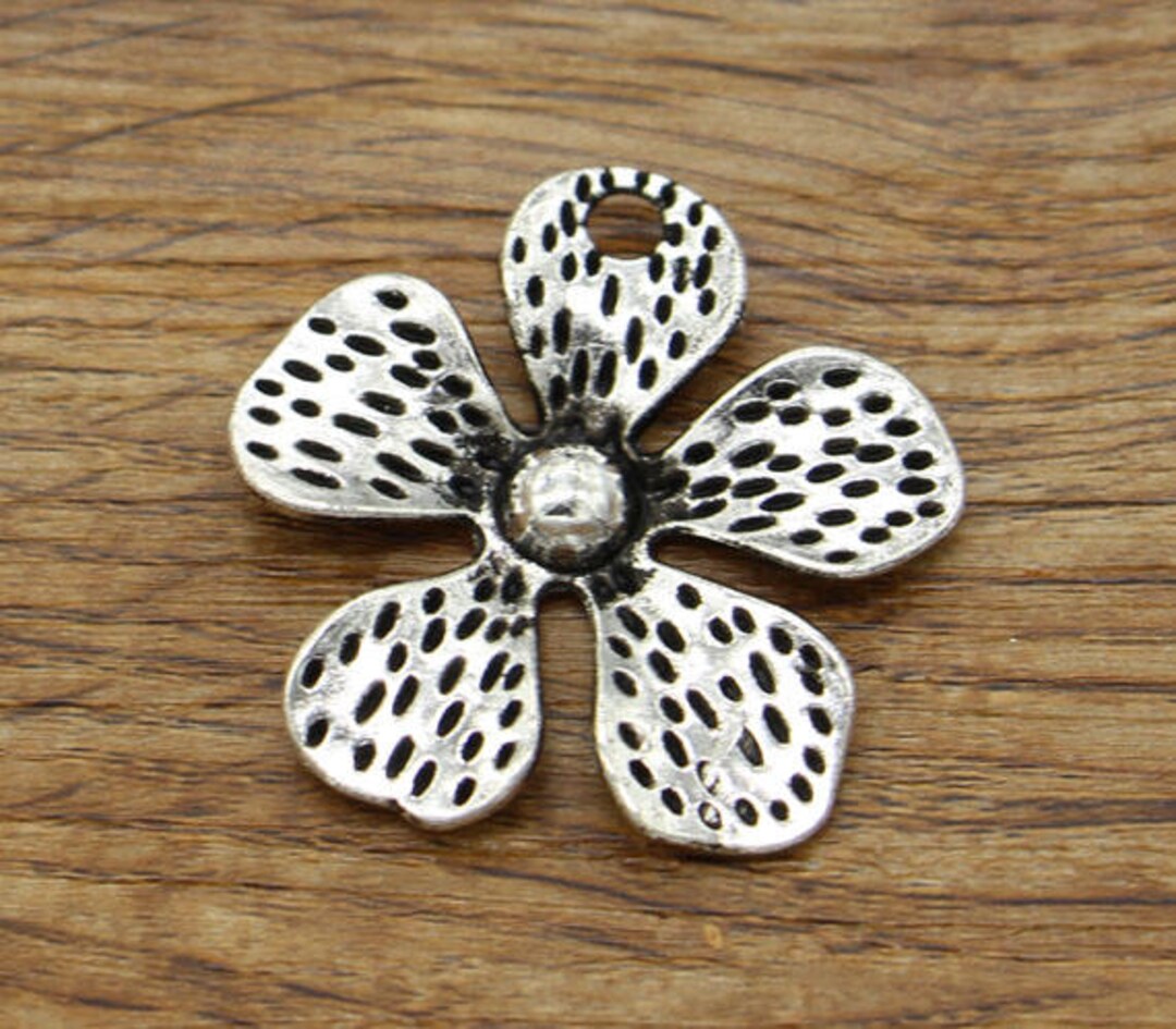 10pcs Flower Flowers Charms Garden Charms Antique Silver Tone 32x32mm ...