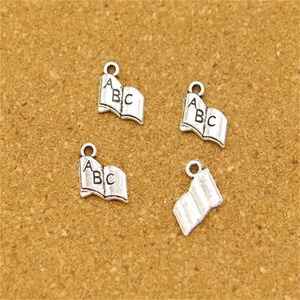 50pcs ABC Book Charm Reading Charm Open Book Mini Book Charms Antique ...