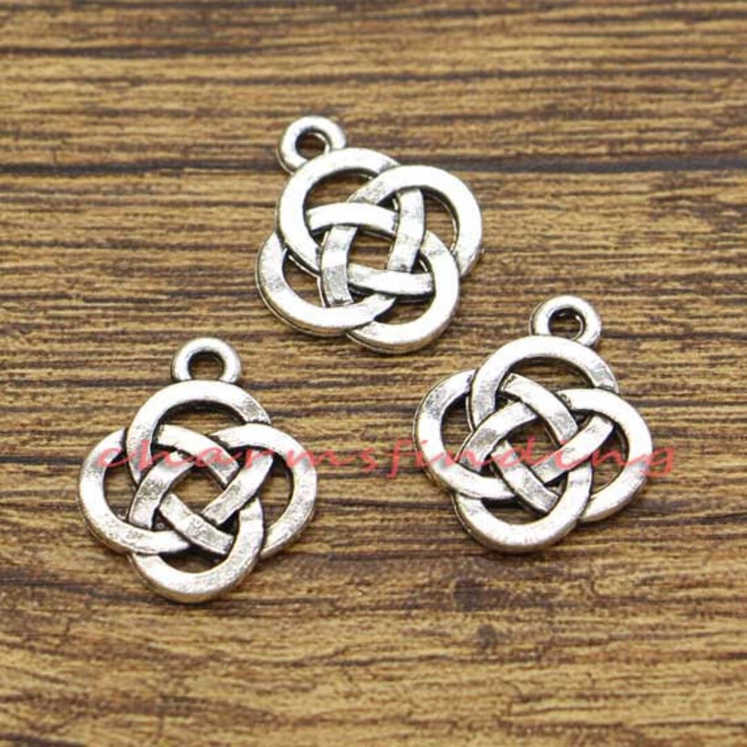 30pcs Chinese Knot Charms 2 Sided Charm Antique Silver Tone 16x19mm ...