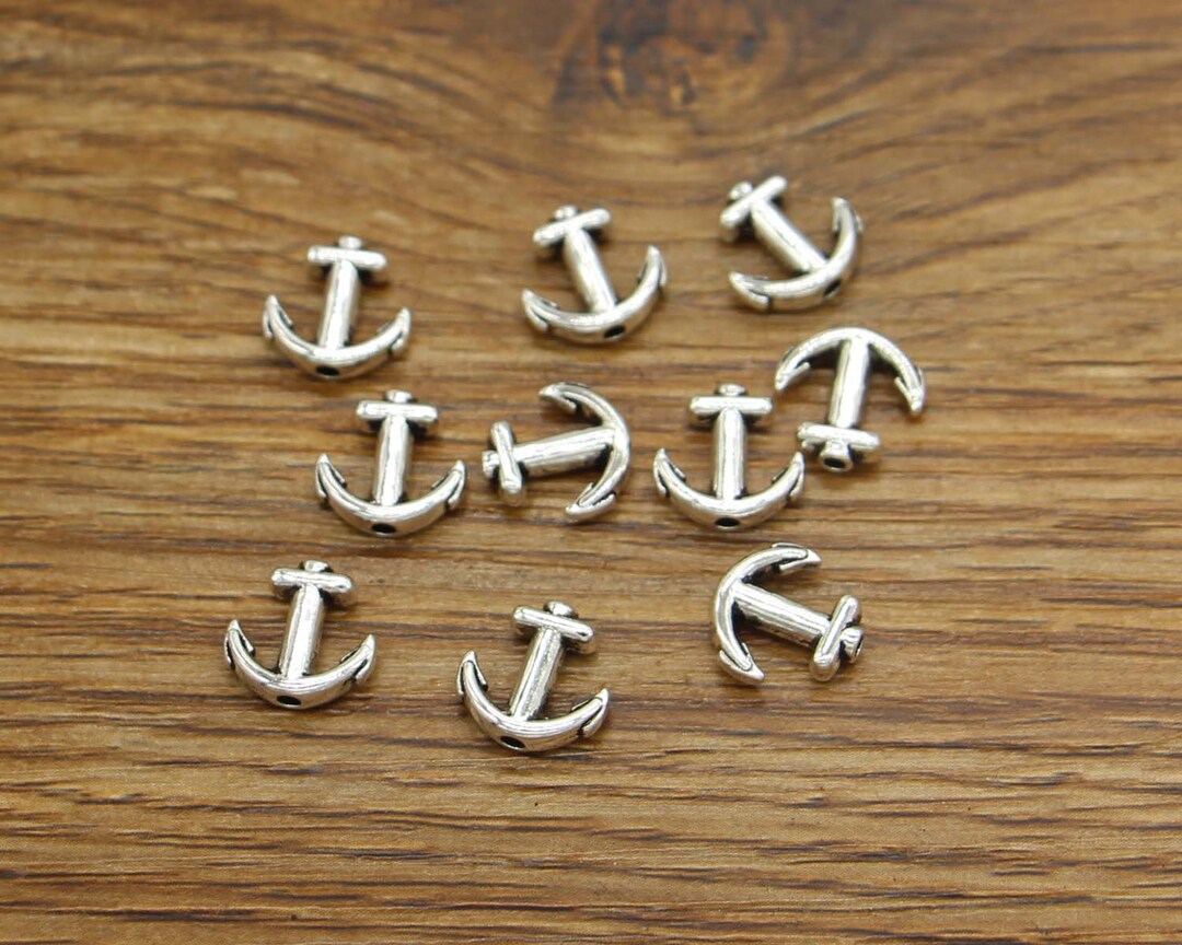 50pcs Anchor Beads Spacers Charms Nautical Sailing Beads Antique Silver ...