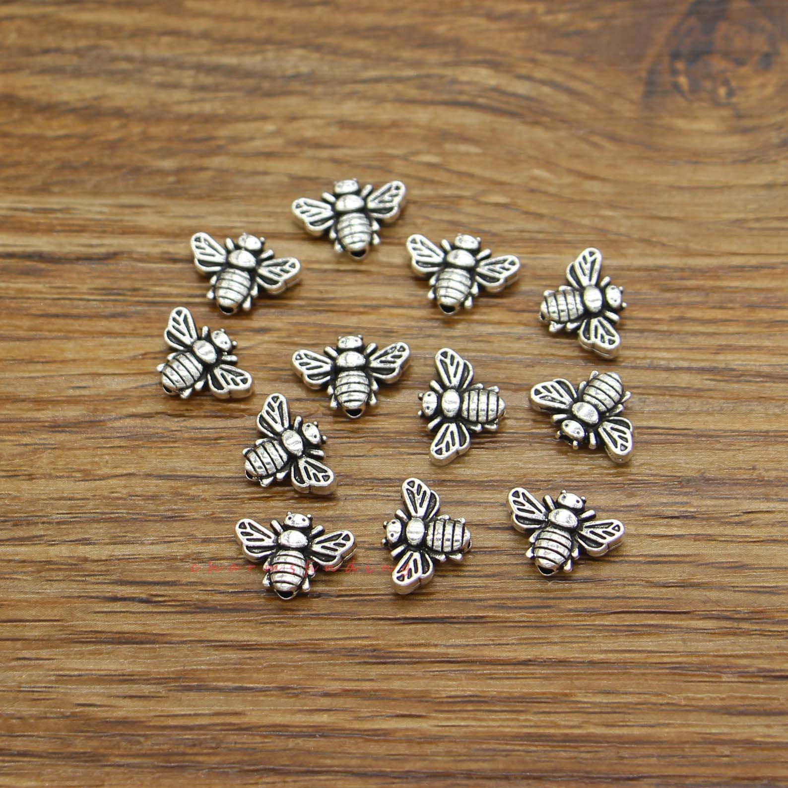 50pcs Bee Wasp Insect Beads Spacers Metal Loose Beads Antique Silver ...