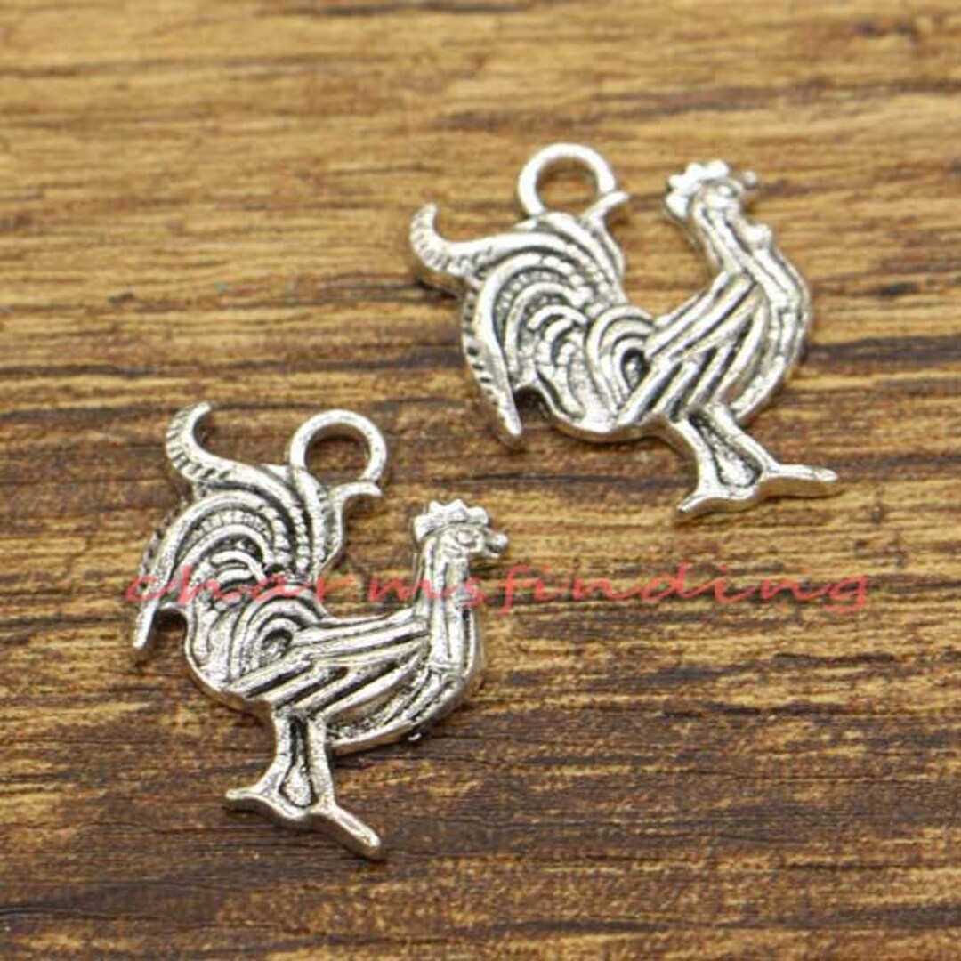 20pcs Rooster Charms Poultry Charms Antique Silver Tone 23x17mm Cf1644 ...
